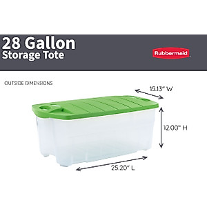 Rubbermaid 28 Gallon/112 Quart Jumbo Clear Tote, Pack of 2, Stackable, Large Capacity, Clear Bins/Bright Green Lids, Home, Garage, and Office Storage Organizer, Durable Snap-Tight Lids