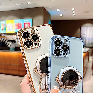 AIGOMARA 6D Plating Astronaut Hidden Stand Case Cover for iPhone 13 Pro Women Astronaut Folding Bracket Kickstand iPhone Case with Camera Protector Soft TPU Shockproof Bumper 6.1 Inch - Black