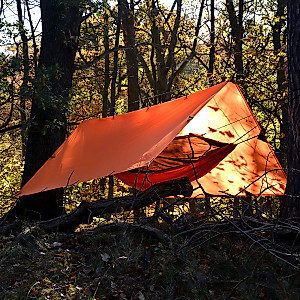 DD Hammocks - DD Tarp 3x3 - Sunset orange (10ft x 10ft) - 100% Waterproof Lightweight & Multifunctional High Visibility Rainfly Tarp Tent Shelter for Camping, Bushcraft & Scouts