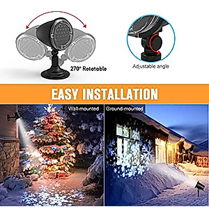 Christmas Projector Lights Outdoor,Upgraded Dynamic Holiday Snowflake Lights Projector,IP65 Waterproof White Snow LED Snowfall Projector Lights for Halloween Party Home Garden Decoration-2 Sets