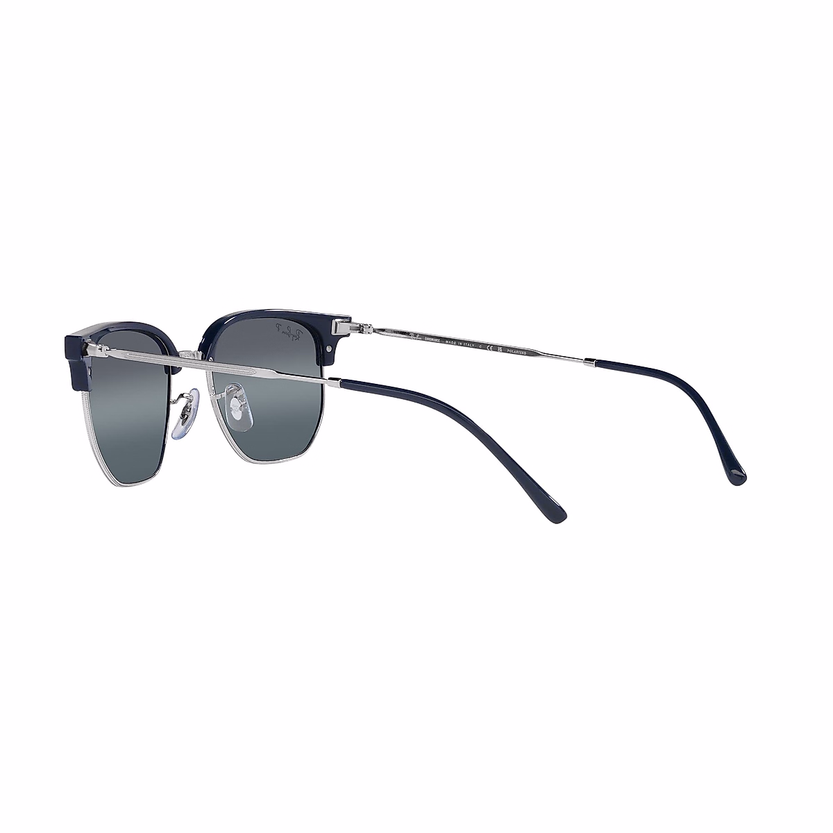 Ray-Ban RB4416 New Clubmaster Square Sunglasses, Blue on Silver/Blue Mirrored Polarized, 51 mm