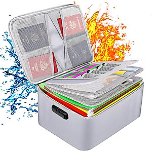 ENGPOW Fireproof & Water-Resistant Document Storage Bag 4-Layer Large Space,15" x 11" x 8" File Organizer Case with Lock,Document Safe Filing Organizer for Home Office Travel,Silver