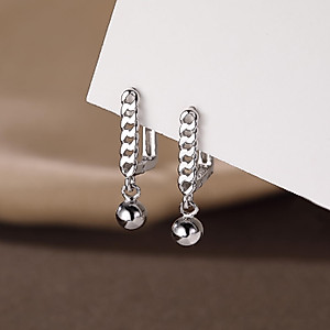 SLUYNZ 925 Sterling Silver U Hoop Earrings for Women Square Hoop Earrings Minimalist Chain Earrings Small Ball Dangly Hoop Earrings (A-Silver)