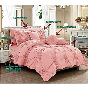 Luxurious, Softest, Coziest 10-PIECE Bed-in-a-Bag Sunflower Comforter Set, Silky Soft Complete Comforter Set Includes Bed Sheet Set with Double Sided Storage Pockets Featured, Full/Queen, Dusty Rose