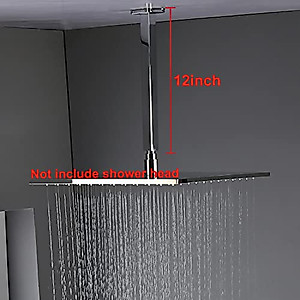 HOMEDEC Brass Shower Extension Arm with Flange,12inch Rainfall Shower Head Extender Pipe Ceiling Mount Straight Square Tube Replacement, Chrome, NPT 1/2" Threads