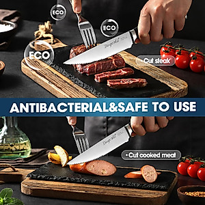 Dingerkit Steak Knives Set of 6, Black Steak Knives - Serrated High Carbon Stainless Steel Steak Knife Set for Dinner Knives Set with Gift Box, 5″ Inches