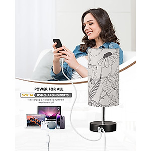 Lanmonlily Touch Control Desk Lamp with 2 USB Ports, 3-Way Dimmable Bedside Lamp for Bedroom, Nightstand Lamp with Round Flower Fabric Shade for Living Room, Home Office (E26 LED Bulb Included)