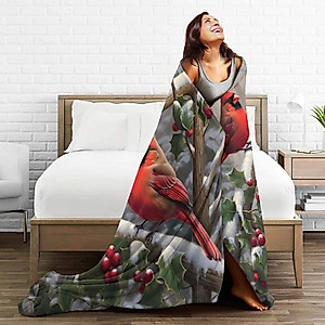 Red Birds Ultra-Soft Fleece Throw Blankets, Christmas Blanket for Bed Couch Sofa, All Seasons Home Camper Travel 60"x50"