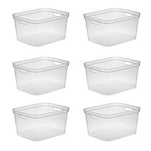 Sterilite 8.25x12.25x15 Inch Modern Polished Storage Bin w/ Comfortable Carry Through Handles & Banded Rim for Household Organization, Clear (6 Pack)
