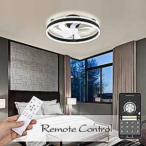 Bella Depot Ceiling Fans with Lights, Low Profile Ceiling Fan with Light, Flush Mount LED Ceiling Fan with Dimmable LED Lights, Reversible Blades, Timing, Smart APP Control for Bedroom (Black)
