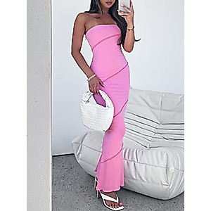 Women Sexy Strapless Maxi Tube Dress Off Shoulder Bodycon Long Dress Cut Out Open Back Party Dress Y2K Clubwear