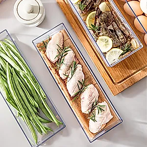 DEAHEZEN Storage Bins for Pantry and Fridge with Lid Organizers and Storage Cabinet, Kitchen, Countertops, Cupboard, Freezer Organization (White, Middle)