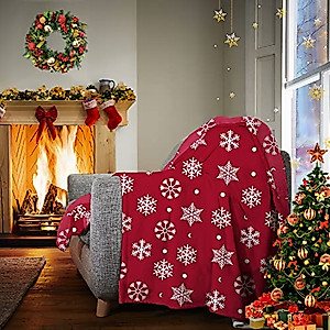 Christmas Blanket (50x60 Inches, Christmas Snowflake Blanket) Fleece Soft Red Blanket Christmas Home Décor Plush Christmas Throw Blanket Bed Throws for Winter Bedding Couch