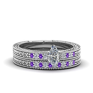 JewelryGift Antique Design Pave Engagement Rings sterling silver Natural Amethyst Marquise shape purple color Milgrain Engagement Rings pave Setting in Size 12 Casual Wear for Gift