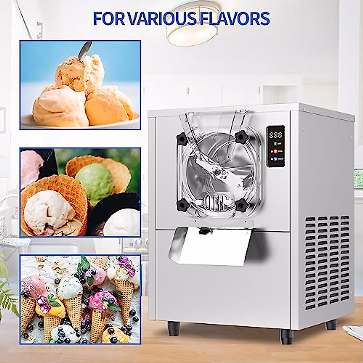 BZD Commercial Gelato Hard Ice Cream Machine - 1400W 4.3 to 5.3 Gallons Per Hour with LED Panel Auto Clean Perfect 110V Ice Cream Machine for Snack Bars Restaurants supermarket