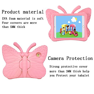 iPad case for Kids, Feitenn 3D Cartoon Butterfly Non-Toxic EVA Light Weight Kid Proof Shockproof case with Kickstand for ipad 5/ ipad 6 /ipad pro 9.7/ New iPad 2017 case (Pink)