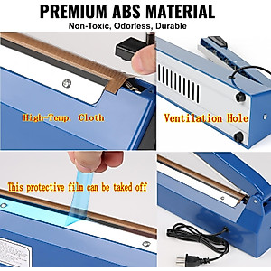 Impulse Sealer 12 inch Manual Heat Sealer Machine with Adjustable Heating Mode, ABS Shrink Wrap Bag Sealers for Plastic PE PP Bags, Portable Poly Bag Sealing Machine with Extra Replace Kit(Ivory)