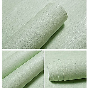 Yija Self-Adhesive Linen Green Pattern Waterproof Shelf Drawer Liner Cabinet Sticker，Wallpaper 15.6Inch by 98Inch