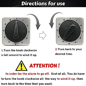 Searon Kitchen Countdown Timer Magnetic 60 Minute Wind Up Mechanical Timer Stainless Steel for Home Baking Cooking Oven (Gray Color)