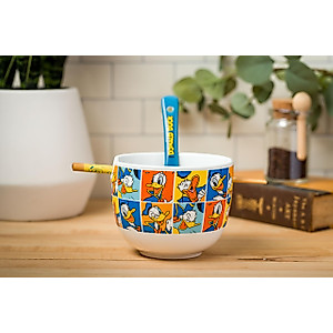 Silver Buffalo Disney Donald Duck Expressions Ceramic Ramen Noodle Rice Bowl with Chopsticks and Spoon, Microwave Safe, 20 Ounces