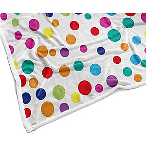 Clolrful Polka Dots Rainbow Throw Blankets, White Modern Geometric Soft Cozy Flannel Warm Blanket for Bedroom Living Room Home, Plush Throw Blanket Camping Travel Couch Sofa Kids, 50 x 60