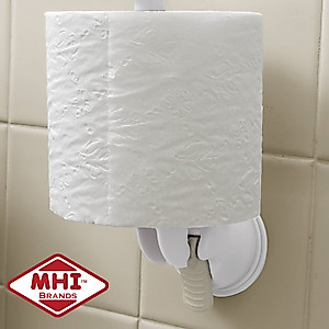 Safe-er-Grip Toilet Paper Holder; Wall Mount 2.5 Inch Suction Cup Toilet Paper Roll Holder; Modern White TP Holder