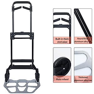 Nellyke Hand Truck Dolly Foldable,330LB Capacity Aluminum Folding Hand Cart,Heavy Duty Hand Truck Foldable Dolly with Swivel Handle,Folding Dolly Trolley with TPR Wheels for Moving