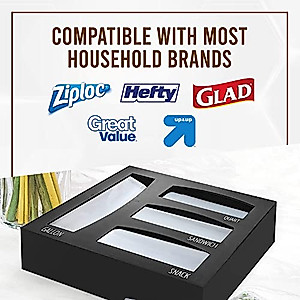 Ziplock Bag Organizer, Bamboo Kitchen Drawer Organizer, Drawer Divider for Snack, Sandwich & Gallon Bags, Kitchen Organizer with 60 Zip Lock Bags, 12x12 inch Box, Black -Total Kitchen Solutions