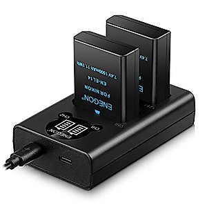 ENEGON EN-EL14/EL14a Replacement Battery (2 Pack) and Smart LCD Dual Charger Kit for Nikon D3100, D3200, D3300, D3400, D3500, D5100, D5200, D5300, D5500 Coolpix P7000 P7100 P7700 P7800 Cameras