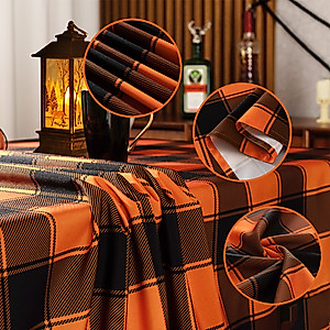 MikiUp Checkered Rectangle Fall Tablecloth - Waterproof, Wrinkle Resistant and Washable Gingham Table Cloth Decorative Table Cover for Party, 160GSM Orange/Black 60 x 84 Inch