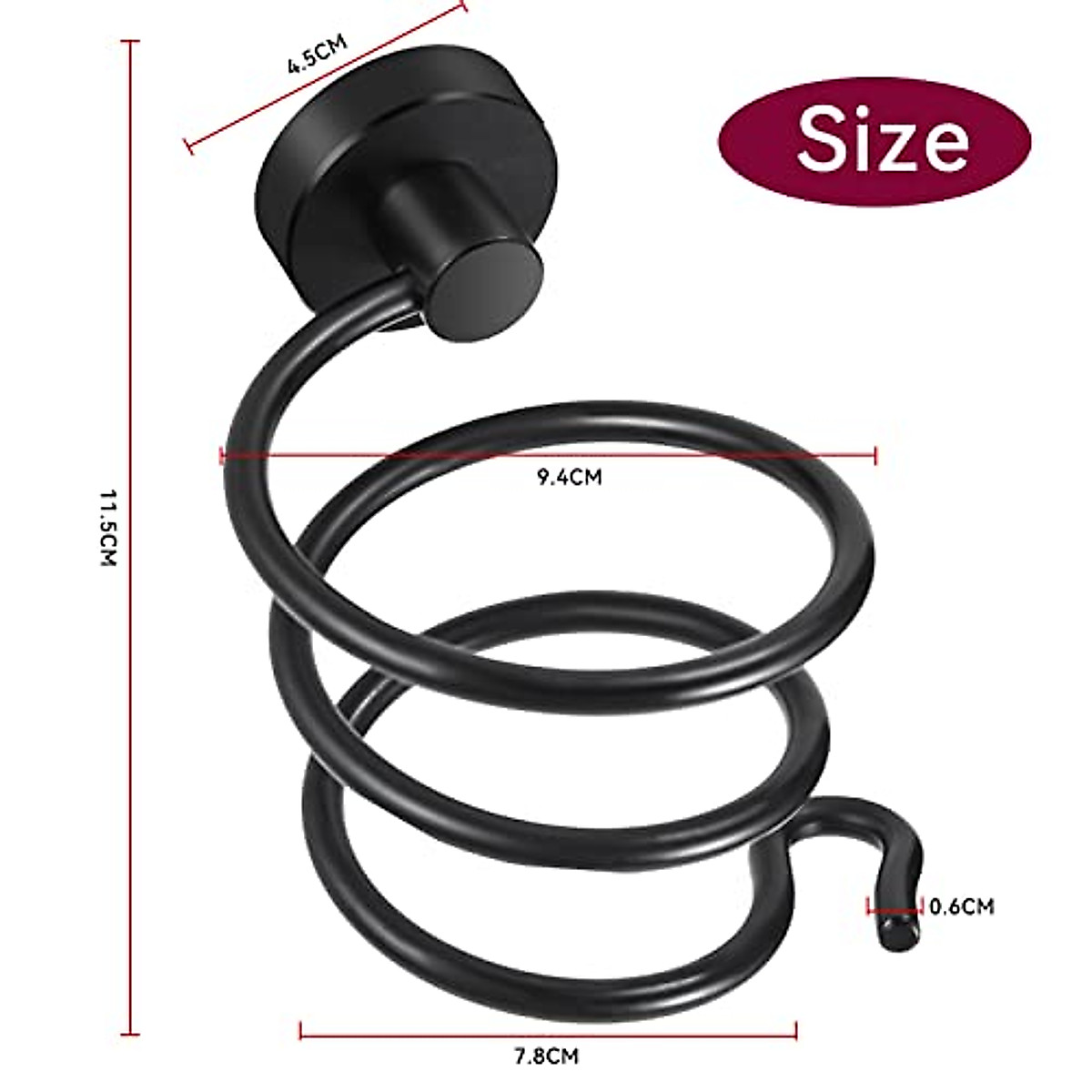 YUET Hair Dryer Holder Hairdryer Station Wall Mounted Stand Hanger Rack Blow Spiral Aluminum Construction Black Painted Shelf Storage for Bathroom Shower Room