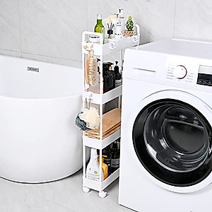 AROGAN Slim Rolling Storage Cart with Wheels, 4 Tier Organizer, Rolling Utility Cart for Kitchen, Bathroom, Laundry Room, Office, Narrow Place (White)