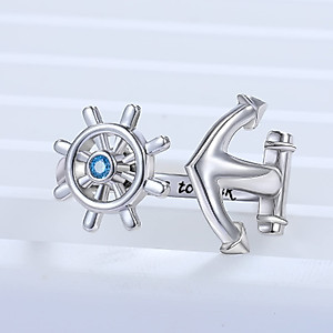 925-Sterling-Silver Anchor Ring for Women - Adjustable Fidget Anxiety Ring Ship Wheel Ring Spinning Ring Anchor Jewelry For Teens (Spinning Wheel Anchor Ring)
