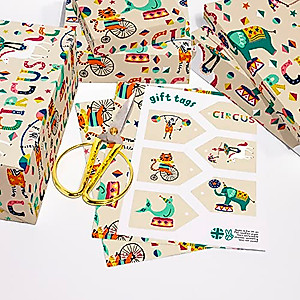 CENTRAL 23 Kids Wrapping Paper - 6 Sheets of Birthday Gift Wrap - Circus Party - Elephant Unicorn Tiger - For Boys and Girls - Recyclable