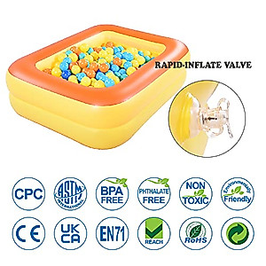 HIWENA Inflatable Kiddie Pool, 45" x 35" X 14" Orange Kids Swimming Pool Summer Water Fun Bathtub with Inflatable Soft Floor