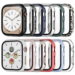 12 Pack Case for Apple Watch Series 9 & Series 8&7 45mm with Tempered Glass Screen Protector, Haojavo PC Hard Ultra-Thin Scratch Resistant Bumper Protective Cover for iWatch 45mm Accessories