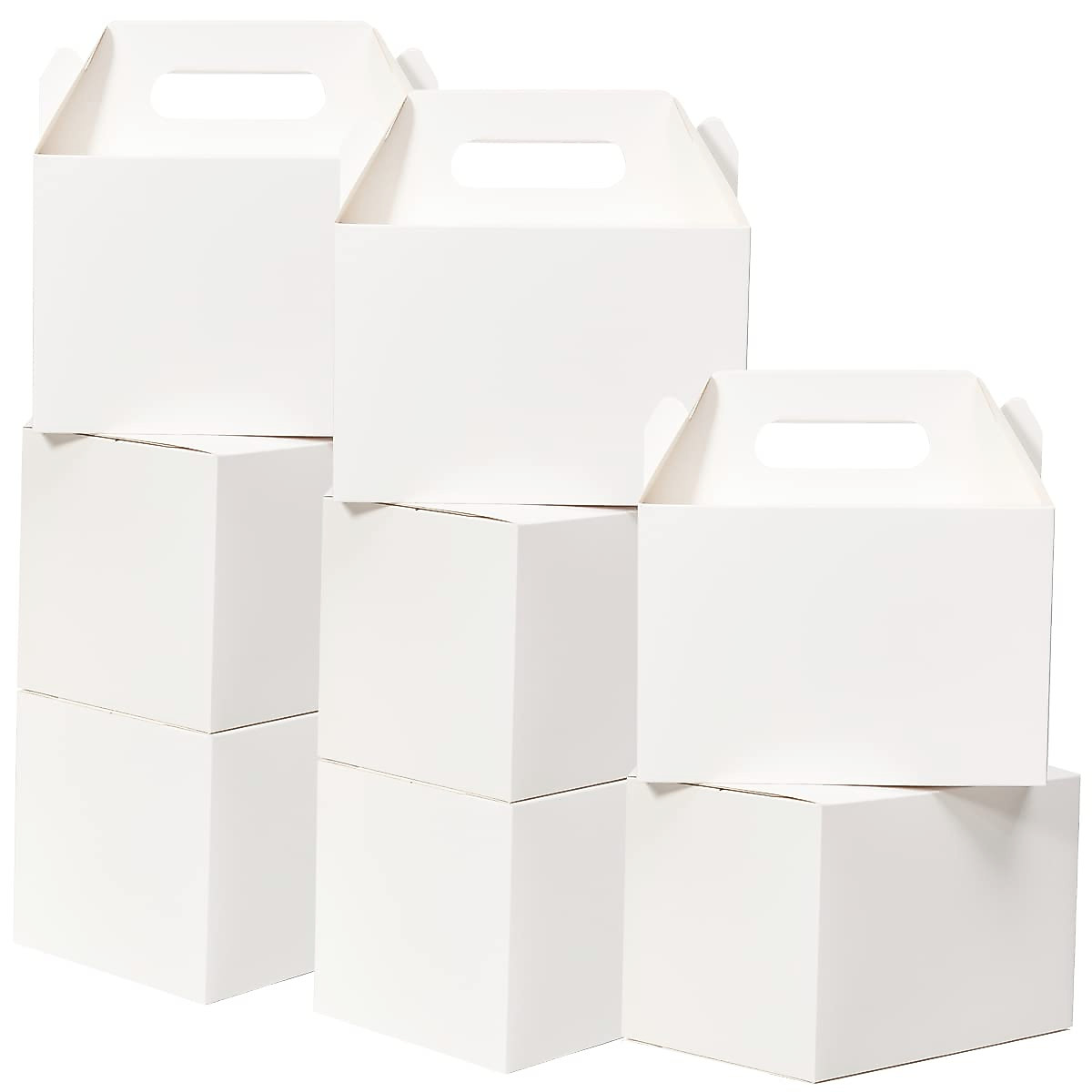 S9BAI15 Shallive 15 Pack Large Treat Boxes White - 9 x 6 x 6 inches Gable Gift Boxes with Handle Cardboard Lunch Boxes Recycled Paper Take Out Boxes Welcome Boxes For Wedding Baby Shower Birthday