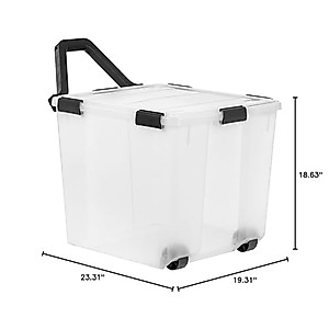 IRIS USA 106 Quart WEATHERPRO Wheeled Plastic Storage Bin Tote Organizing Container with Durable Lid and Seal and Secure Latching Buckles, Clear/Black, 3 Pack