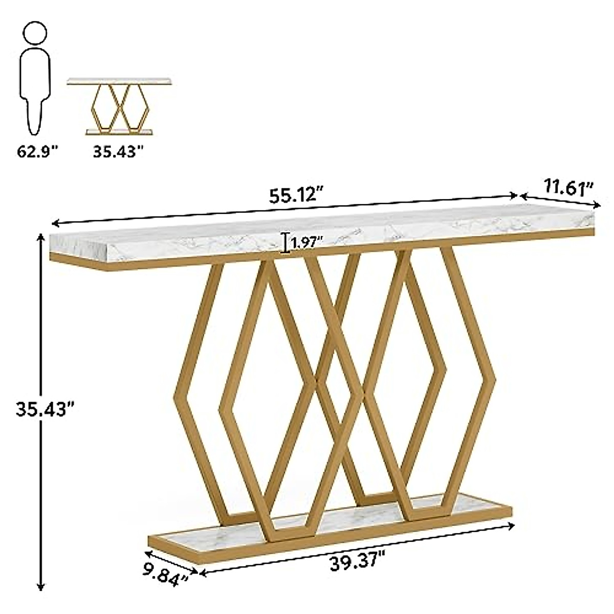 Tribesigns Console Table for Entryway Living Room, 55 Inch Gold Entryway Table Modern Accent Table for Hallway Entrance Foyer (Gold White)