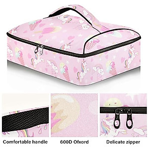 Kcldeci Insulated Thermal Food Carrier Insulated Casserole Carrier for Hot or Cold Food,Cute Unicorns Ice Cream Polka Dot Insulated Tote Bag for Potluck Cookouts Parties Picnic,Lasagna Lugger