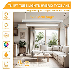 T8 T12 LED Tube Light Bulbs 4 Foot, ETL DLC litsted, Plug & Play or Ballast Bypass, Super Bright 24W 5000K 3120LM Durable Type A+B Light Tube, T8 4ft Fluorescent Tube Replacement (6 Pack Clear)