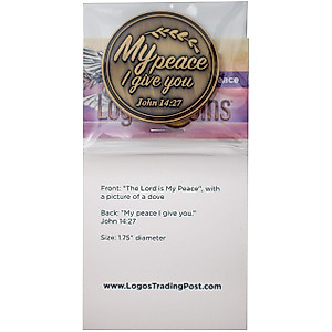 The Lord is My Peace, Dove and Olive Branch Pocket Token of Serenity, Christian Challenge Coins, My Peace I Give to You, Antique Gold-Color Plated John 14:27 Religious Gift