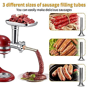 Meat Grinder Attachment Replacement for Kitchenaid Stand Mixers Meat Grinder, Meat Grinder Attachment For Grinder Attachment, Meat Grinder&Slicer Attachment with3 Sausage Tubes