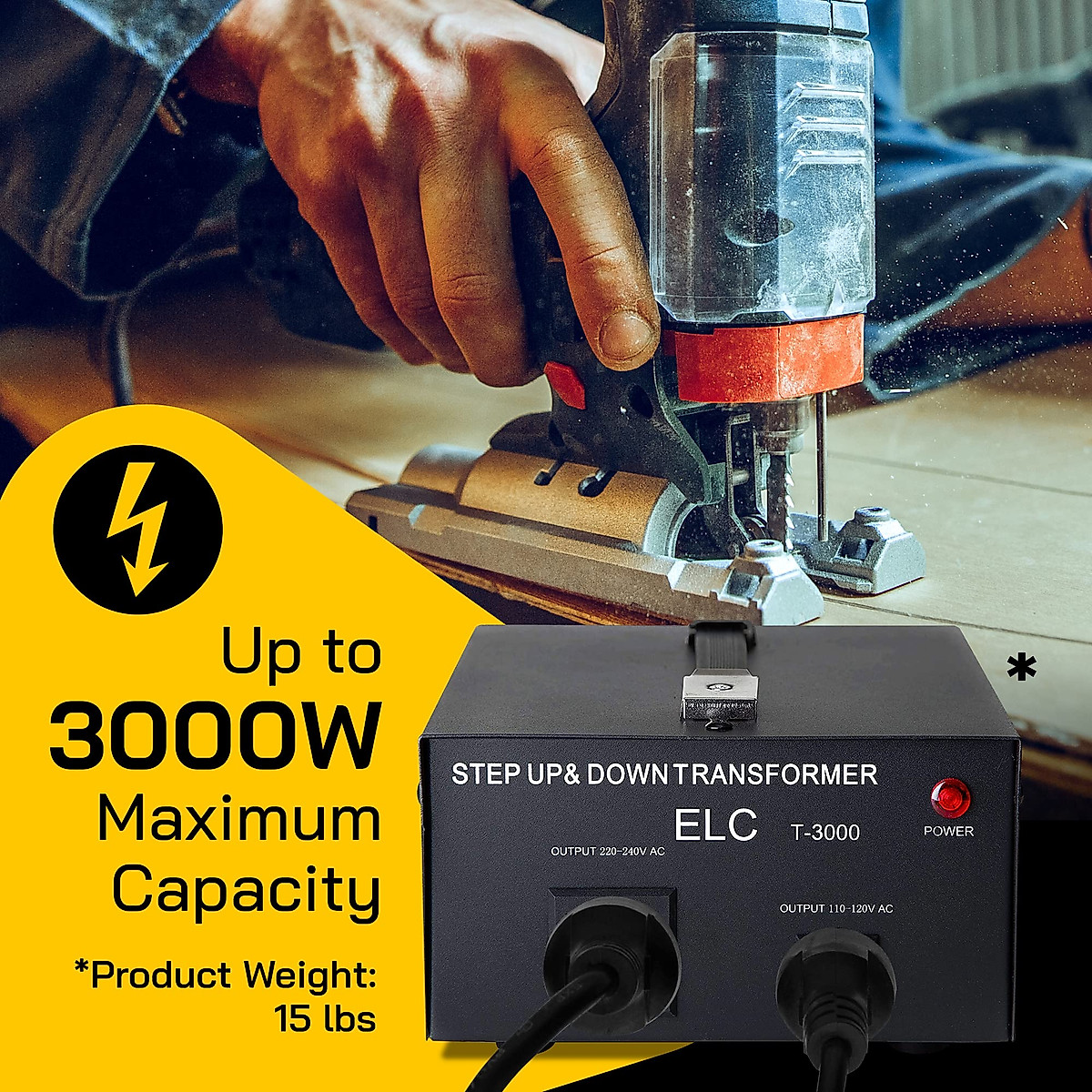 ELC T Series 3000+ Watt Voltage Converter Transformer - Step Up/Down - 110v to 220v / 220v to 110v Power Converter - Circuit Breaker Protection, CE Certified [3-Years Warranty]