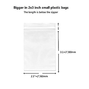 2''x 3'', (Pack of 100) Small Clear Poly Zipper Bags 2 Mil Reclosable Zipper Lock Storage Plastic Bag for Jewelry, Candy