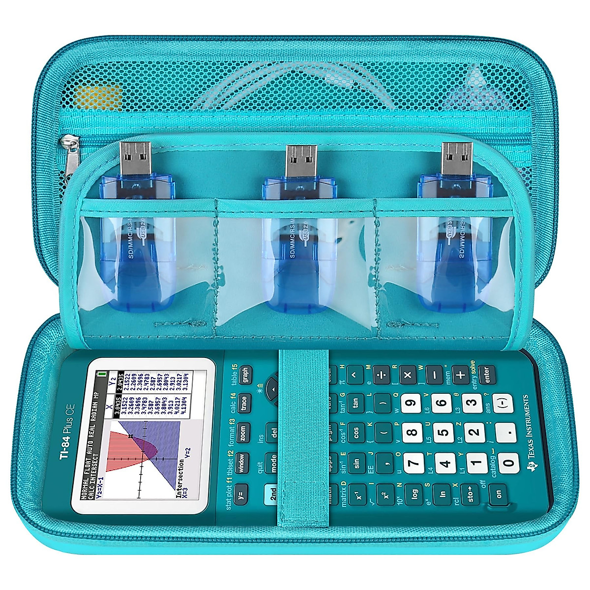 Supmay Hard Travel Case for Texas Instruments TI-84 Plus CE/TI-84 Plus/TI-83 Plus CE Color Graphing Calculator, Storage Holder with Mesh Pockets for USB Power Charger Cable, User Manual, Teal
