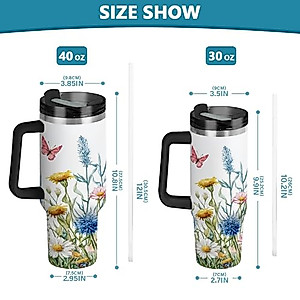 Flradish 30oz Tumbler with Handle, Daisy Flowers Stainless Steel Tumbler with Lid and Straws Double Wall Vacuum Insulated Leakproof Coffee Travel Mug