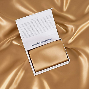 ALASKA BEAR Silk Pillowcase for Beauty Sleep, Pure Genuine 22 Momme Mulberry Silk Crepe Pillow Case Cover for Hair and Face Skin Health, King Size, 1pc (Gold, Gift Box Wrap)
