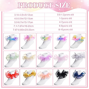 Lasnten 15 Pairs Ruffle Socks for Toddler Girls Double Lace Socks Bulk Turn Cuff Big Ruffle for Infant Toddler and Kids(4-6 Years)