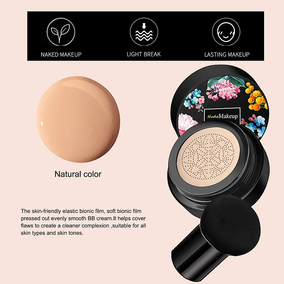 KWOLYKIM 2 Pack Mushroom Head Air Cushion BB Cream, Concealer Lasting Nude Makeup Moisturizing Brightening Pigment CC Liquid Foundation
